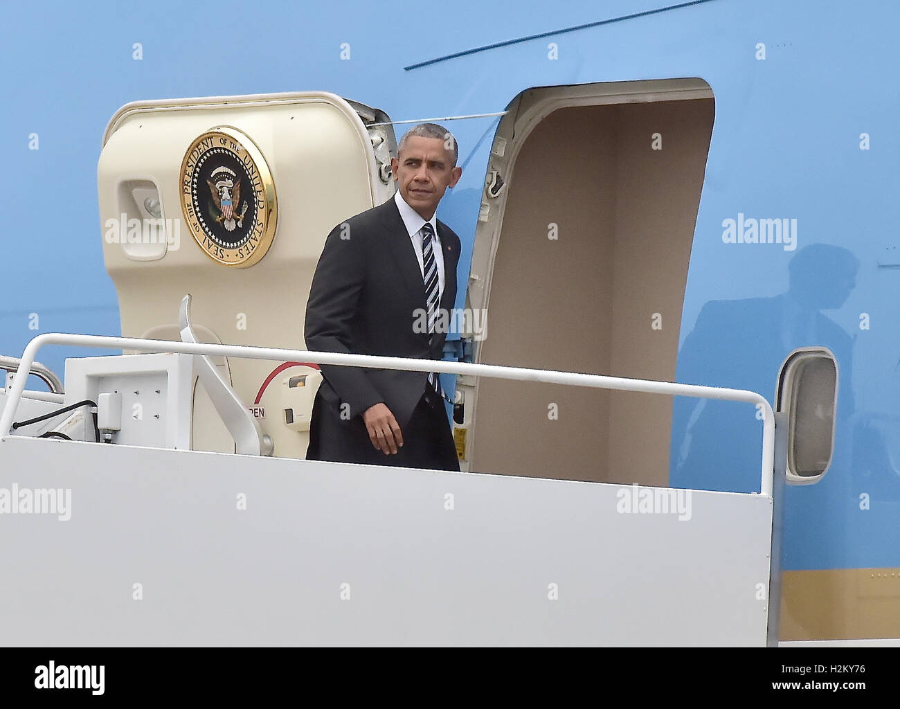 United States President Barack Obama boards Air Force One at Joint Base ...