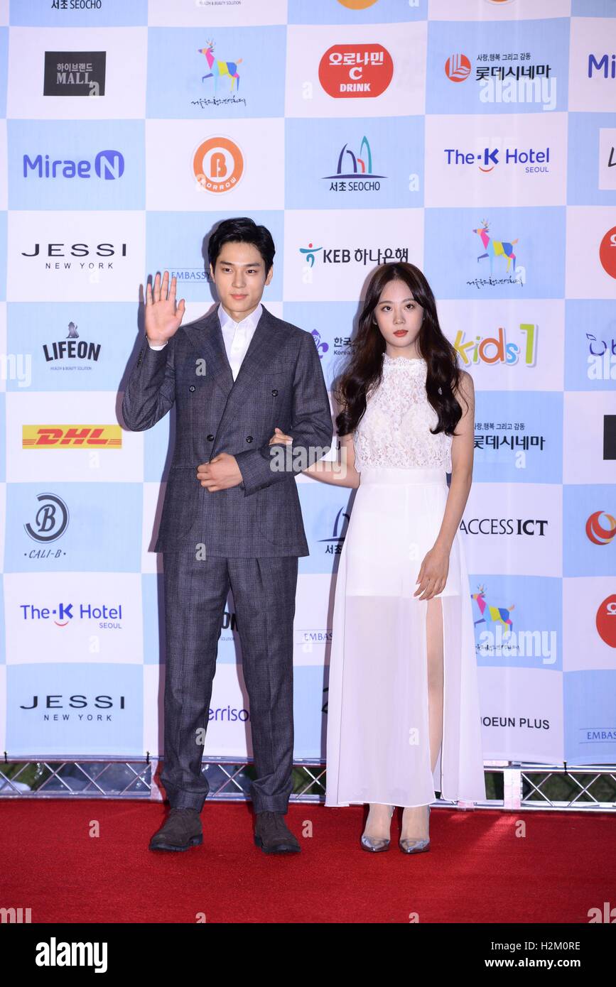 Seoul, Korea. 29th Sep, 2016. Park Su-dan, Ta yeong Ju and Sun Junho ...
