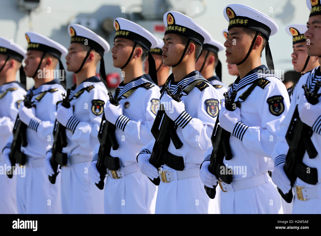 Yangon, Myanmar. 30th Sep, 2016. Chinese Navy soldiers stand in line on ...