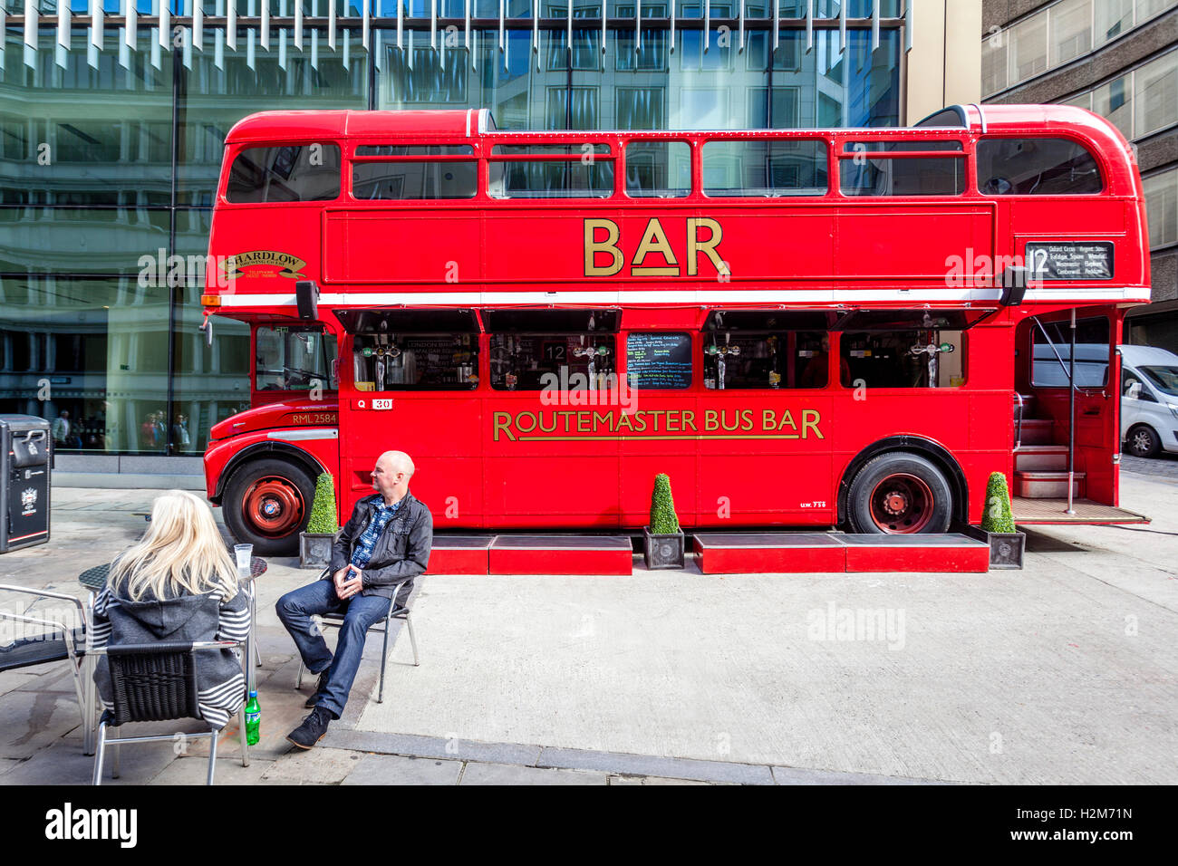 Routemaster Bus Bar Outside The Monument, London, UK Stock Photo - Alamy