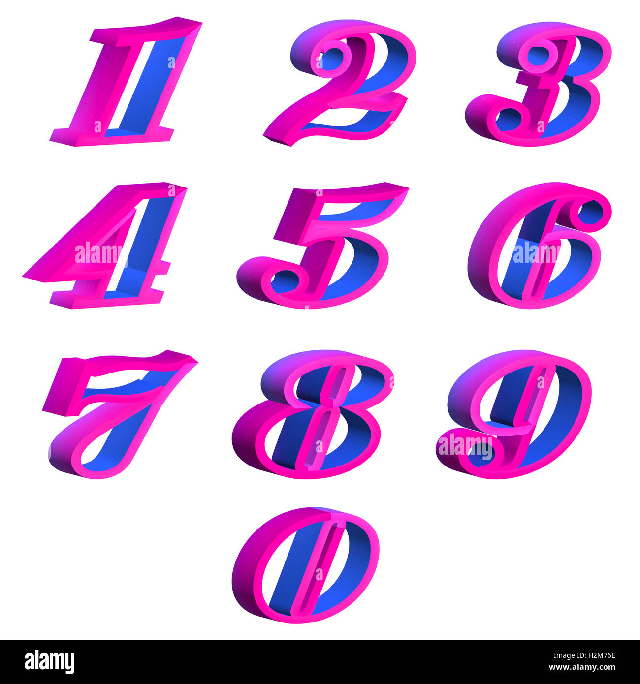 purple numbers 3D illustration on white background Stock Photo - Alamy