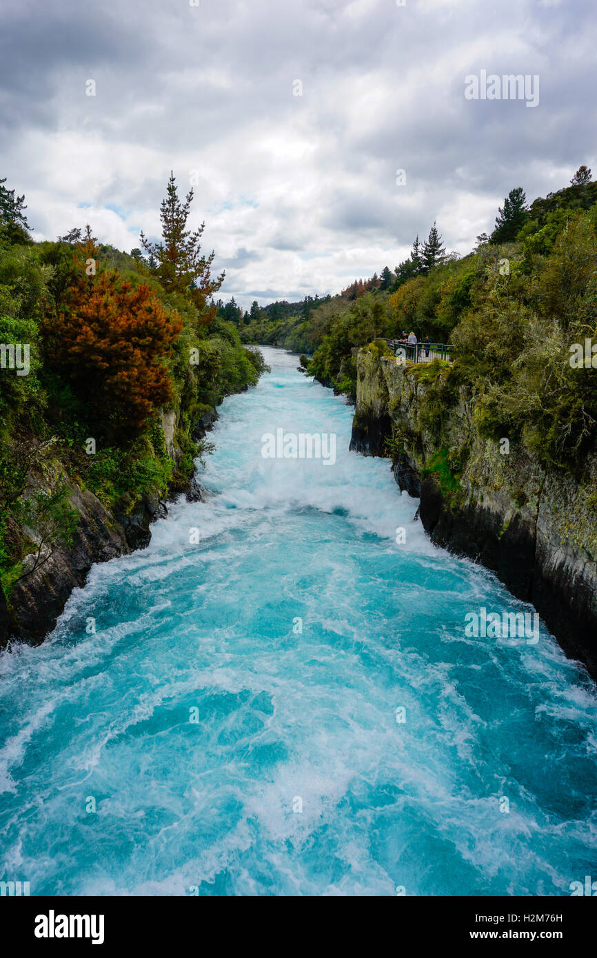 Strong current from Huka falls with beautiful turquoise colored water ...