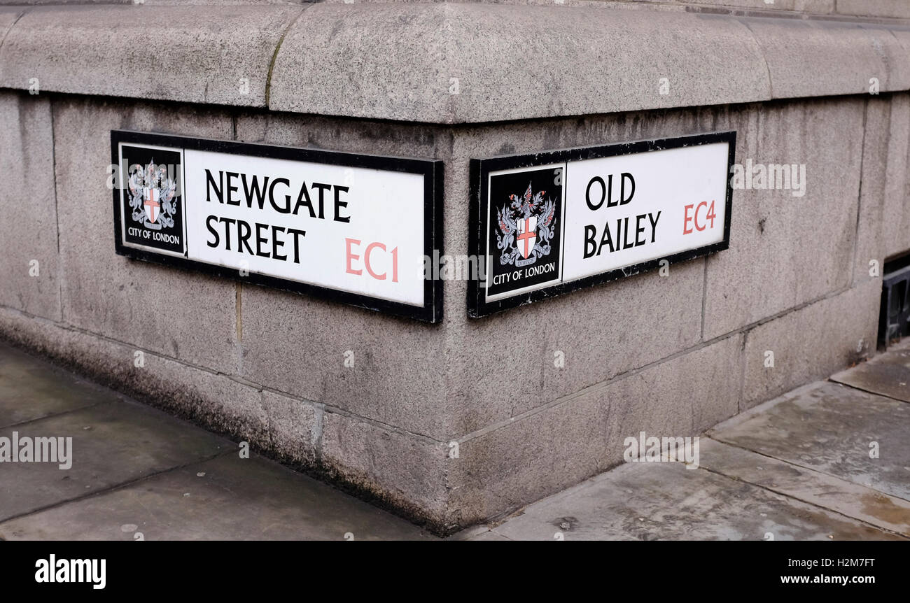 Corner of Newgate Street and Old Bailey in City of London UK Stock ...