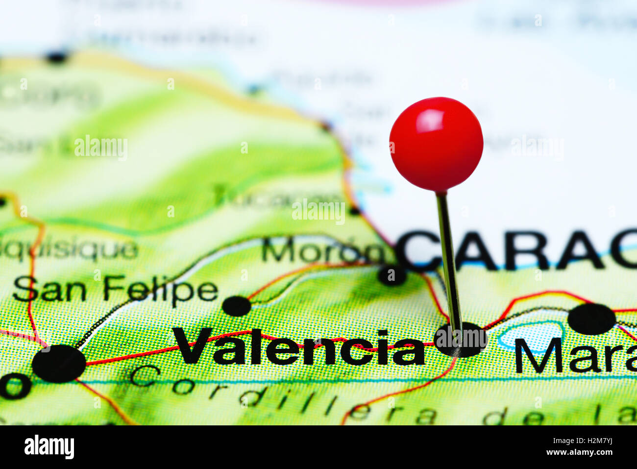 Valencia pinned on a map of Venezuela Stock Photo - Alamy