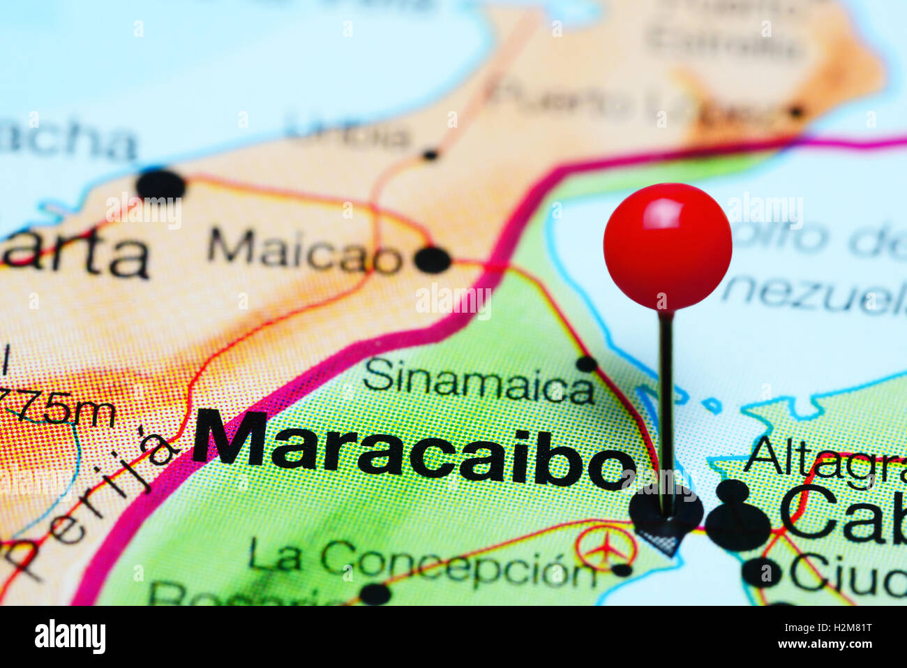 Maracaibo pinned on a map of Venezuela Stock Photo - Alamy