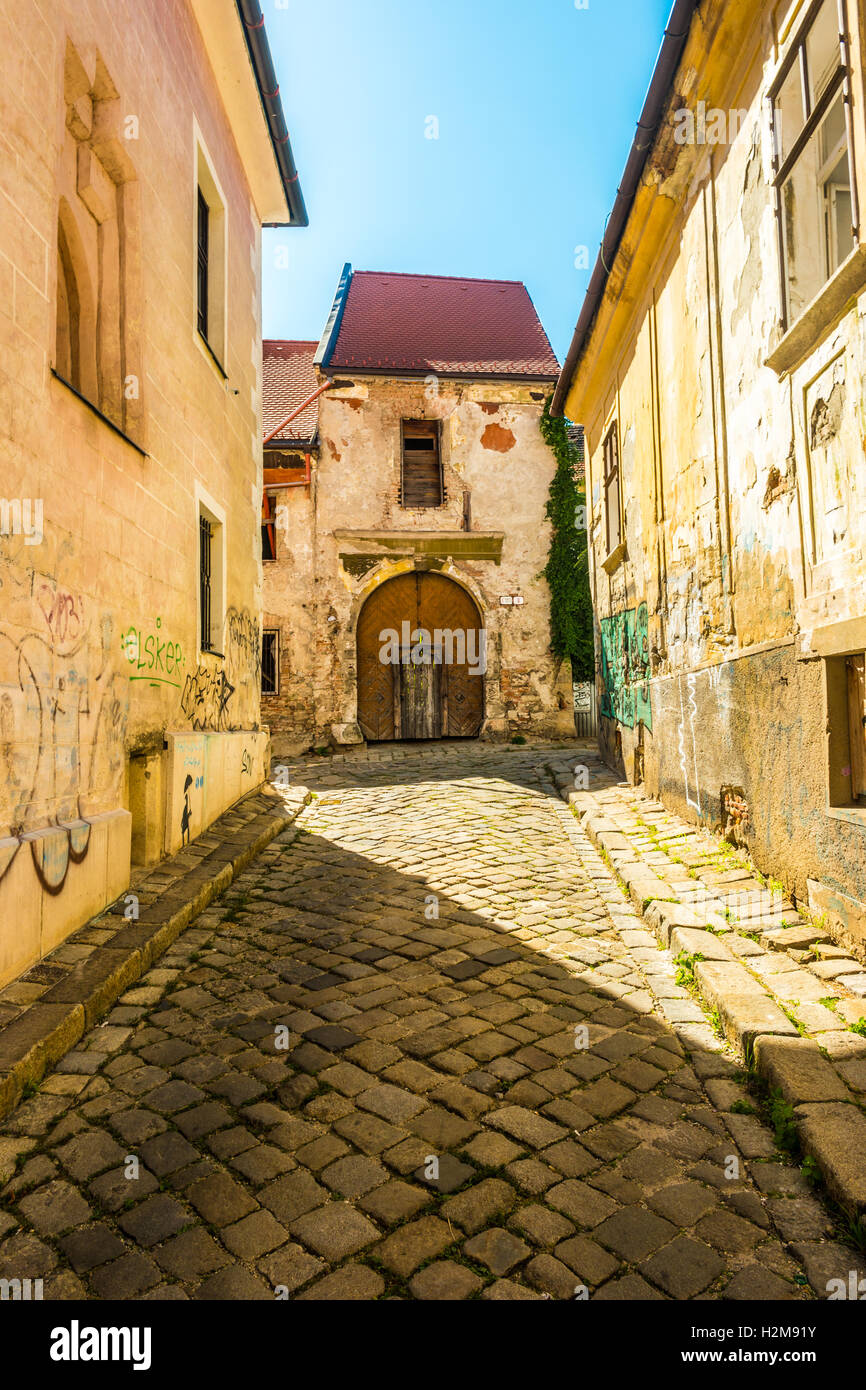 A street with traditional buildings in Bratislava, Slovakia Stock Photo ...