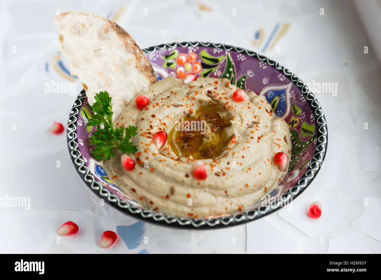 Baba ghanoush, levantine eggplant dip with olive oil and parsley Stock ...