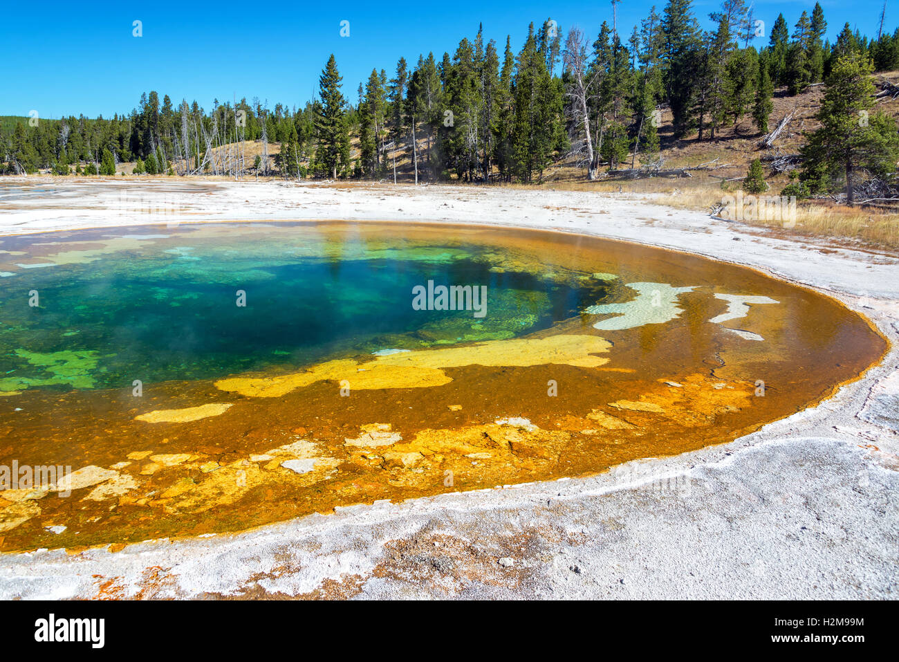 Beauty Pool and sky view in Yellowstone National Park Stock Photo - Alamy