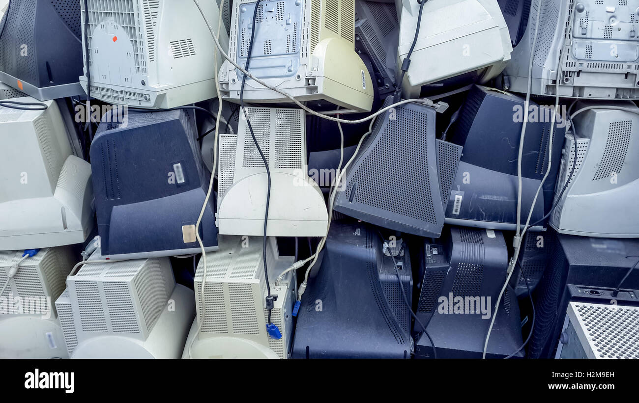 Computer monitors ready to be recycled Stock Photo - Alamy