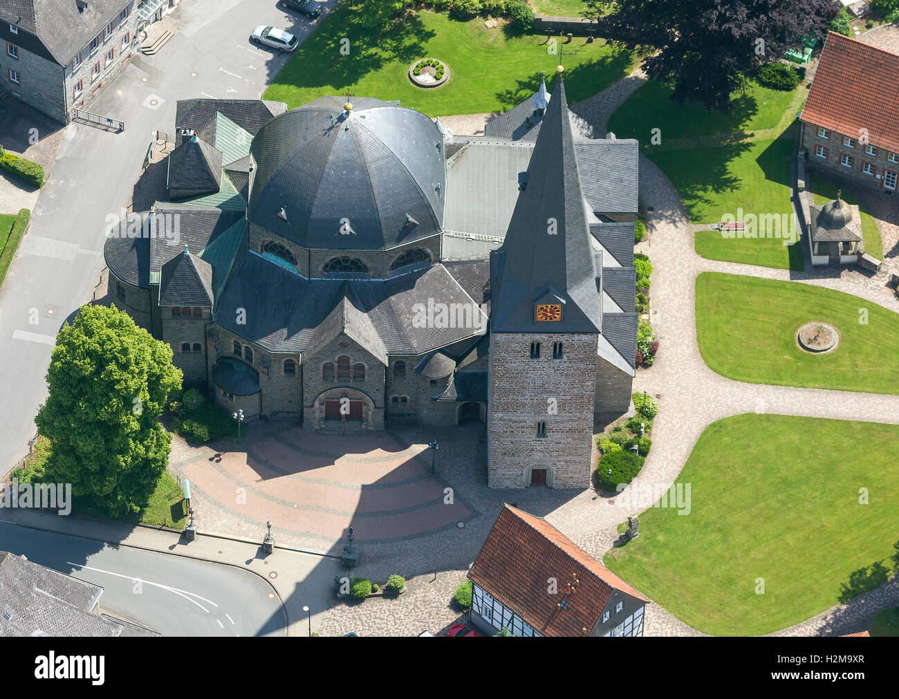 Aerial, Church of St. Blaise Balve, Blasiuskirche, Aerial view of Balve ...
