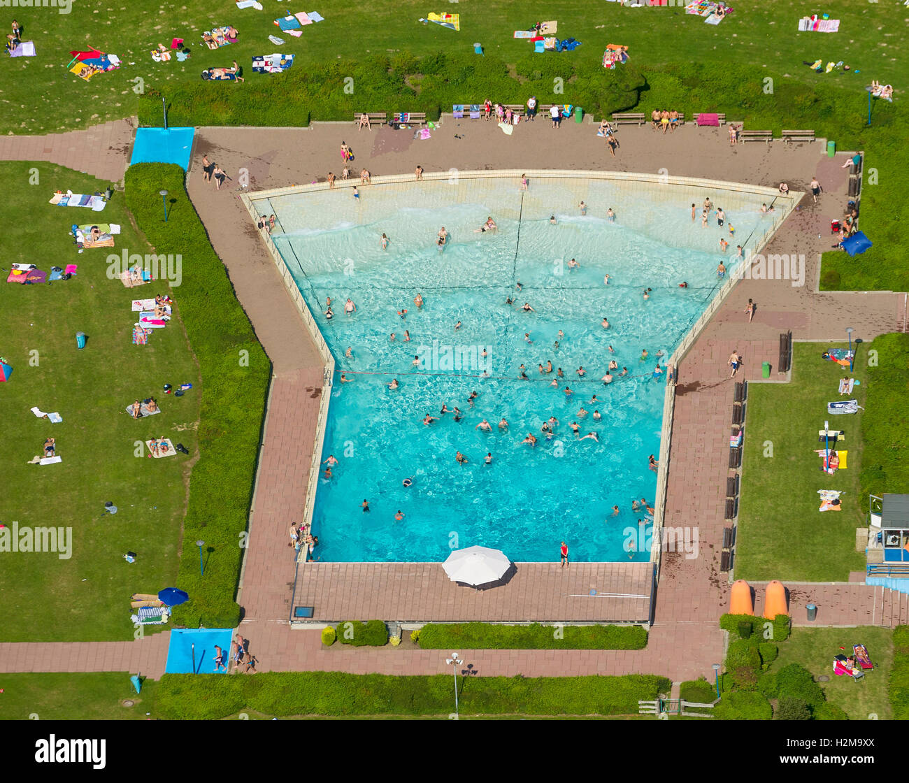 Aerial view, pool Bergkamen, outdoor pool, Ruhr area, North Rhine ...