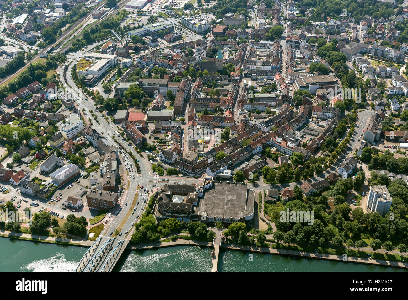 Aerial view, Dorsten Center with Lippetorcenter, Street ring around ...