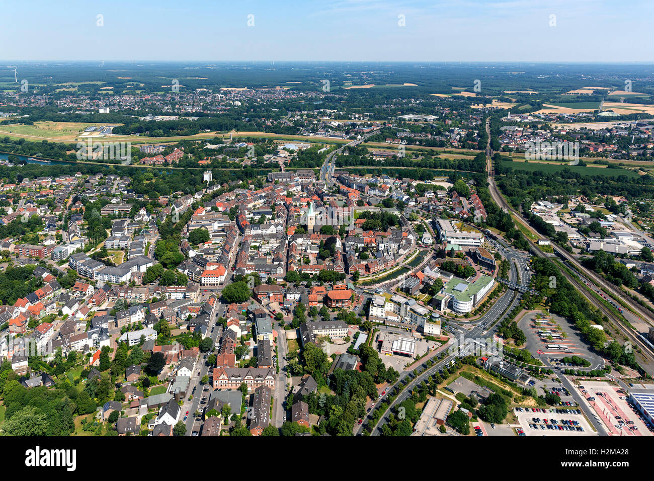 Aerial view, Dorsten Center with Lippetorcenter, Street ring around ...