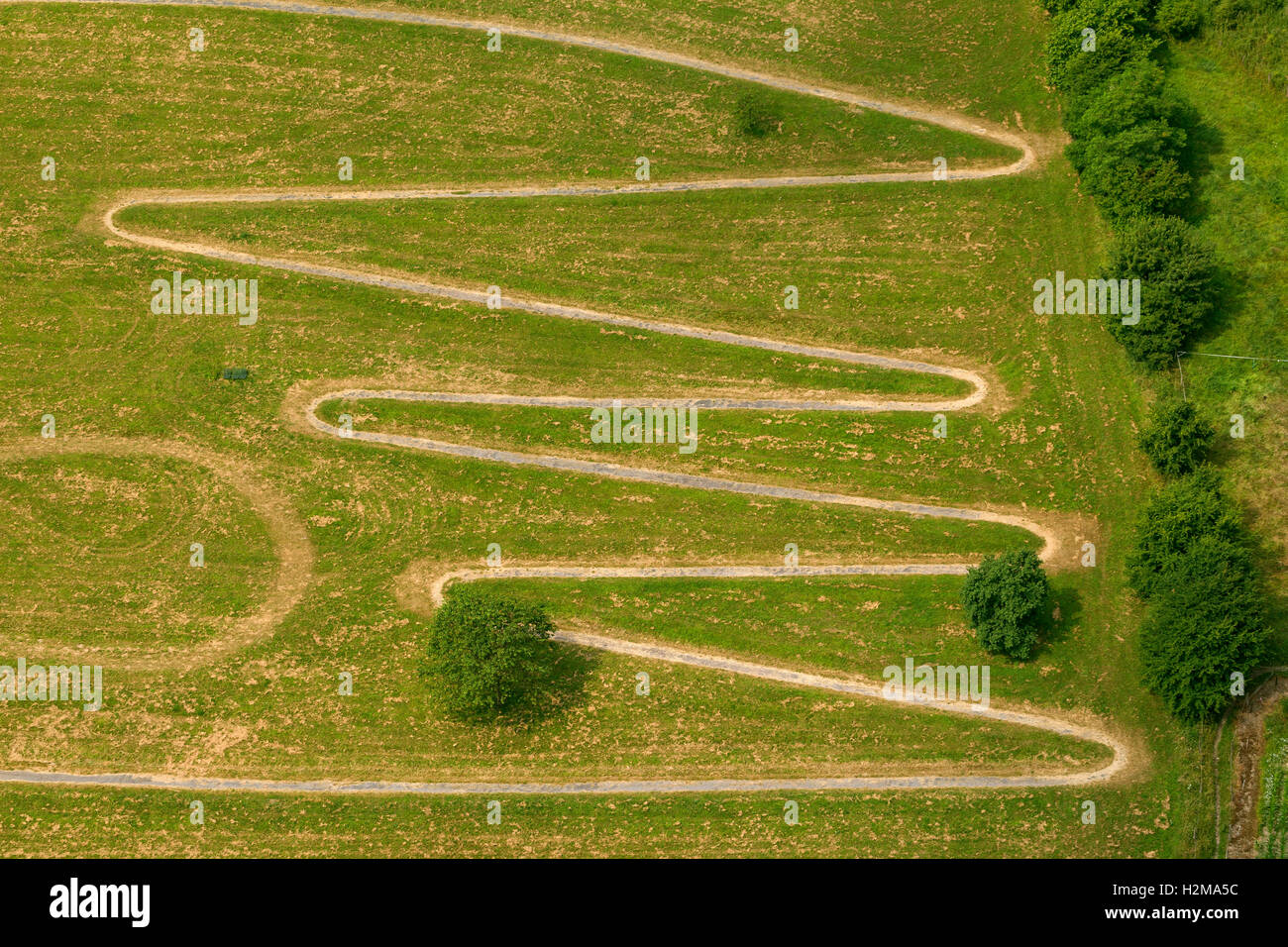 Aerial view, Sanatorium Königsfeld tortuous path, winding road, aerial ...