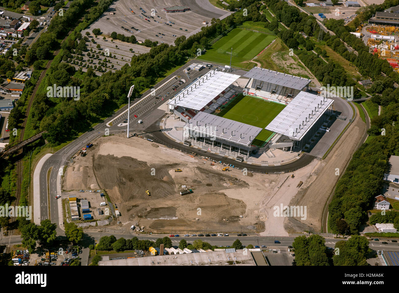 Aerial view, Rot-Weiss-Essen Stadium on the port road, Essen, Ruhr ...