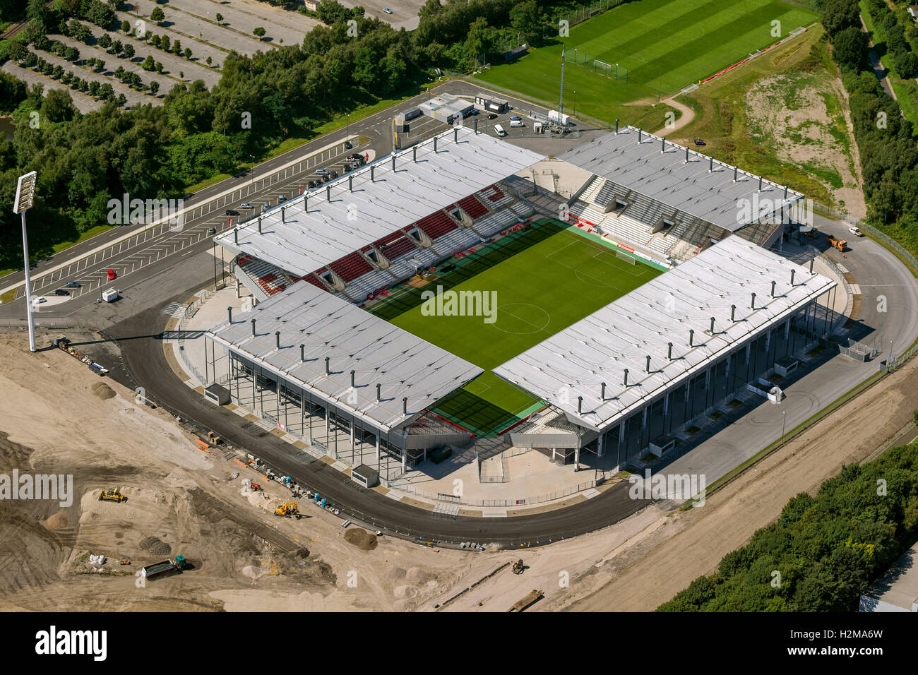 Aerial view, Rot-Weiss-Essen Stadium on the port road, Essen, Ruhr ...