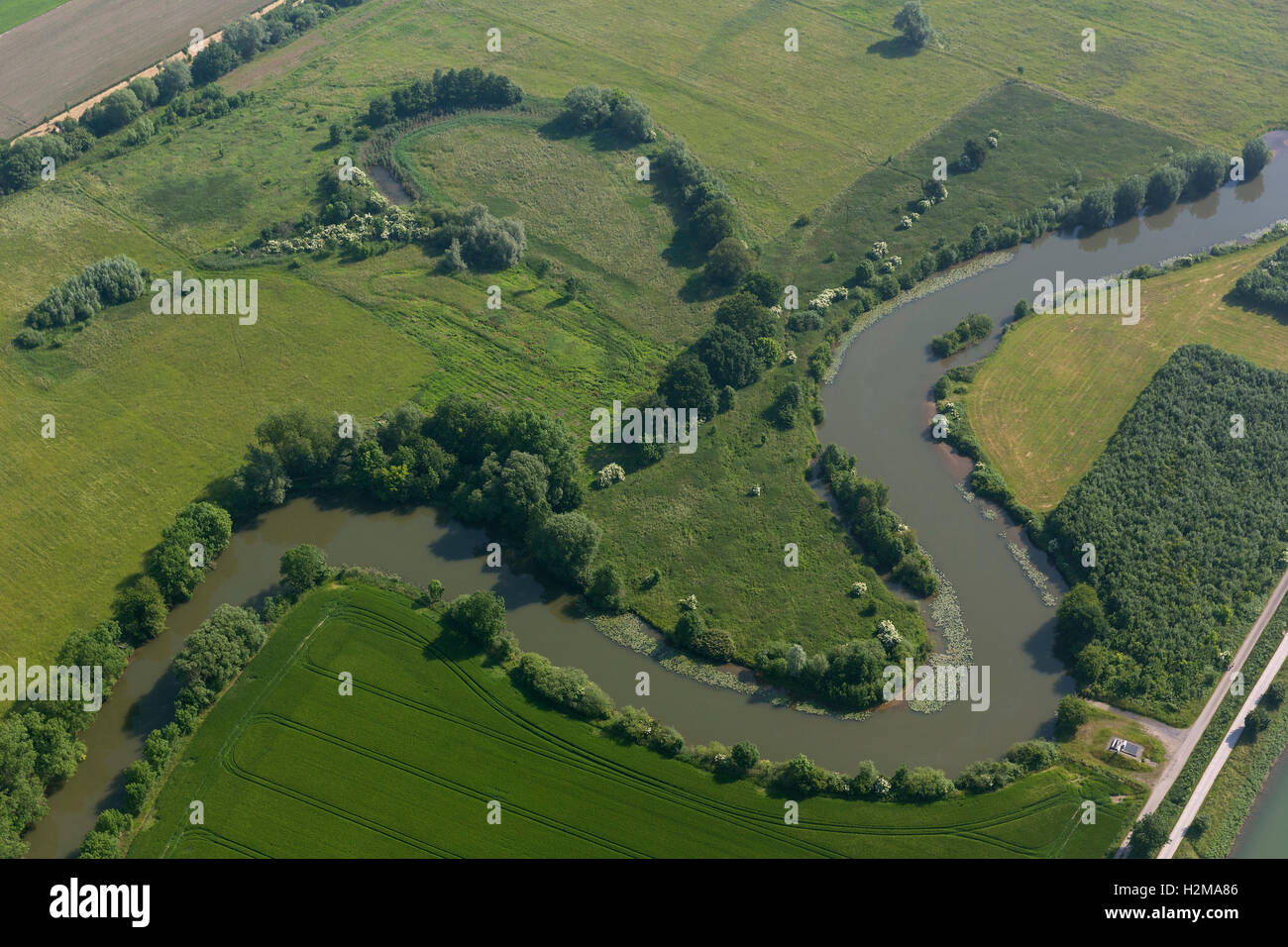 Aerial view, Lippemaeander, Lippe river, Hamm, Ruhr, Nordrhein ...