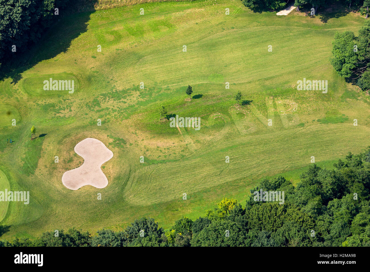 Aerial view, I love BVB, golf course Ackerstraße with Dear statement to ...