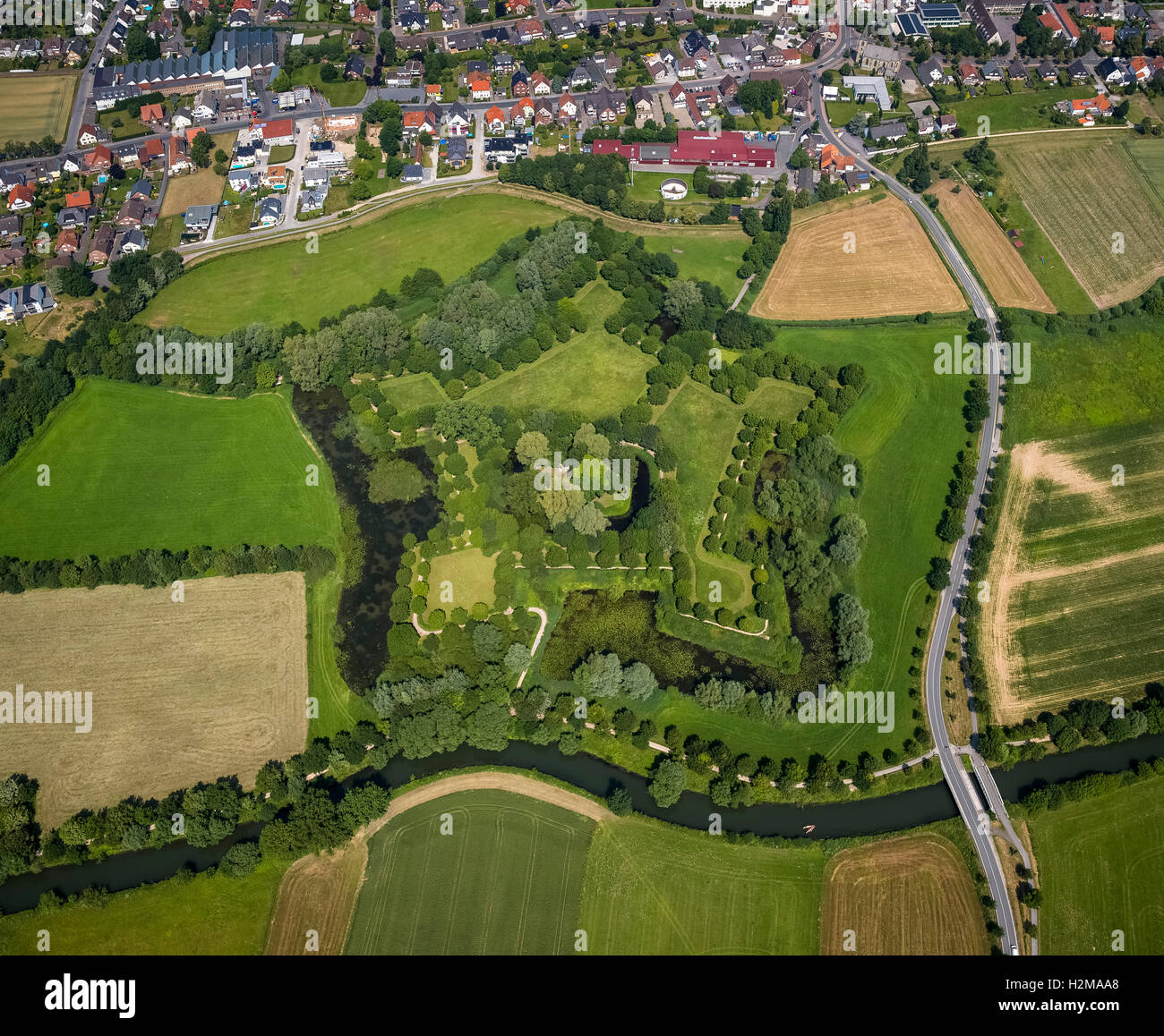 Aerial view, Lippstadt-Lipperode, ruins of a lowland castle with ...