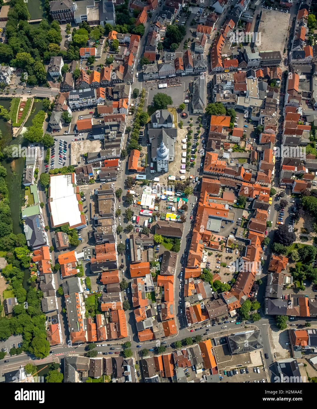 Aerial view, Protestant Marienchurch with marketplace Lippstädter ...