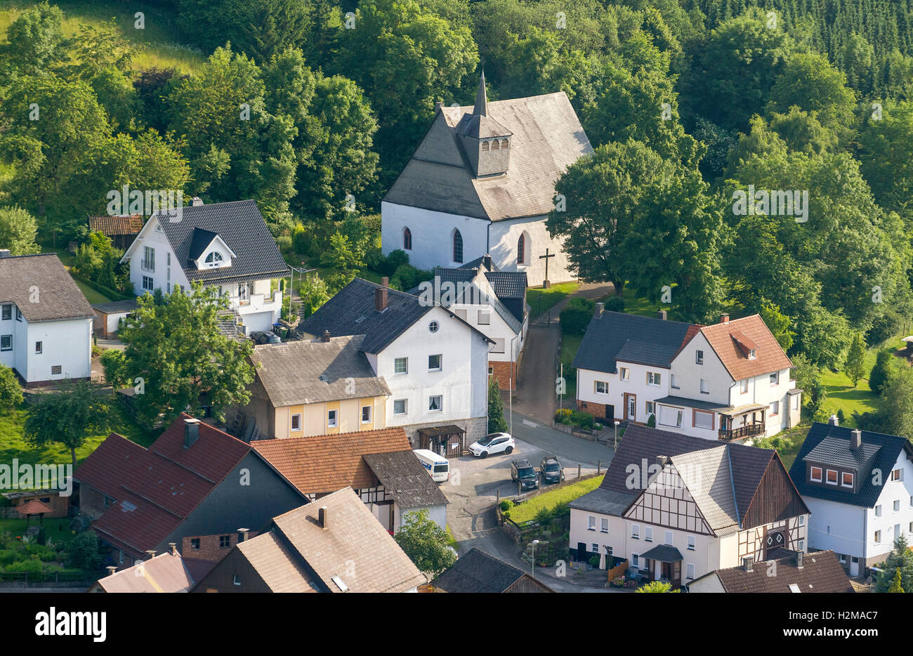 Aerial picture, old church Saint Peter, Padberg, Marsberg, Sauerland ...