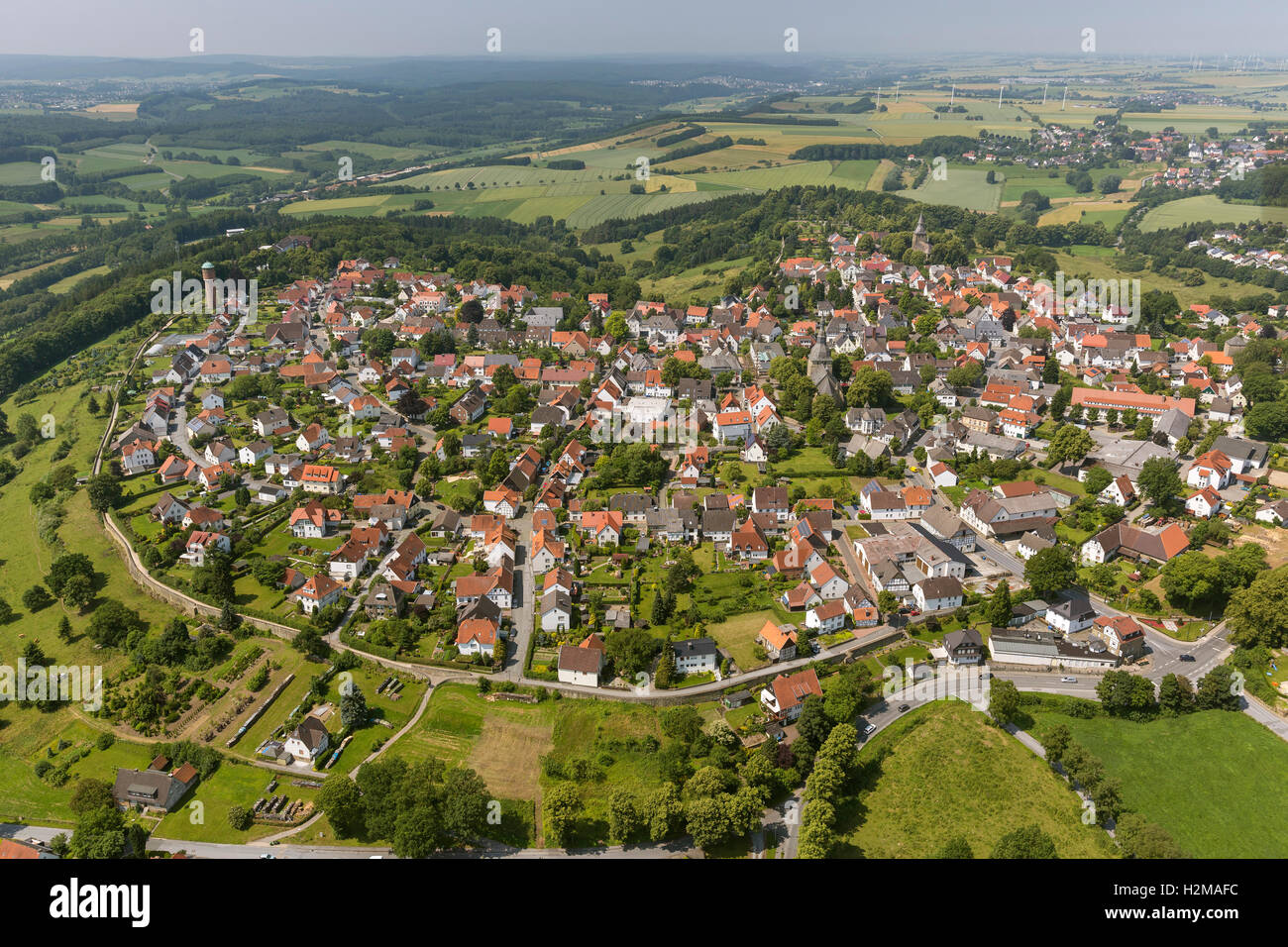 Aerial picture, aerial picture of Rüthen with town wall and water tower ...