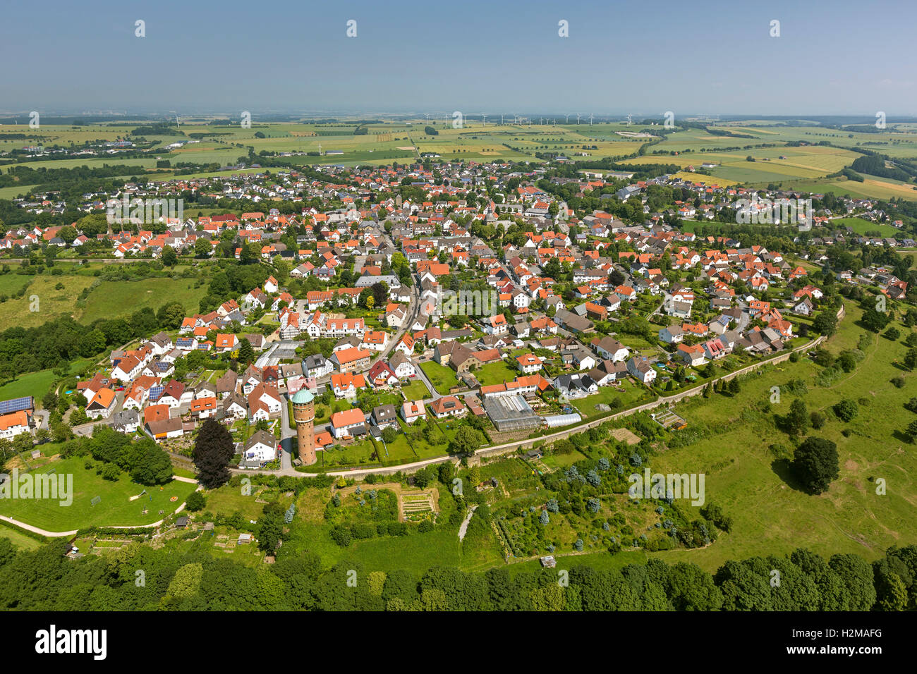 Aerial picture, aerial picture of Rüthen with town wall and water tower ...