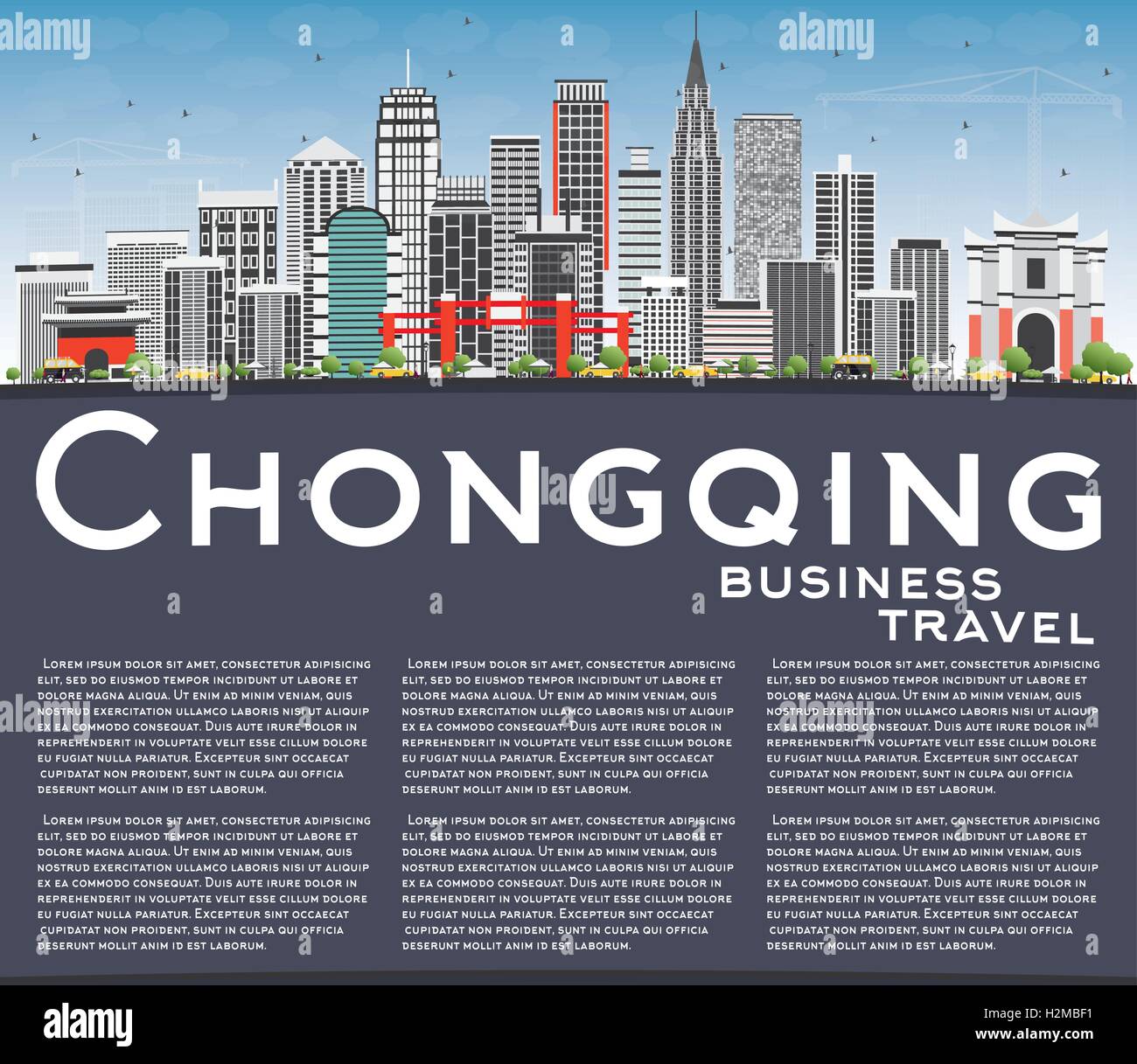 Chongqing Skyline with Gray Buildings, Blue Sky and Copy Space. Vector ...