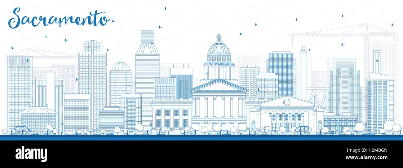 Outline Sacramento Skyline with Blue Buildings. Vector Illustration ...