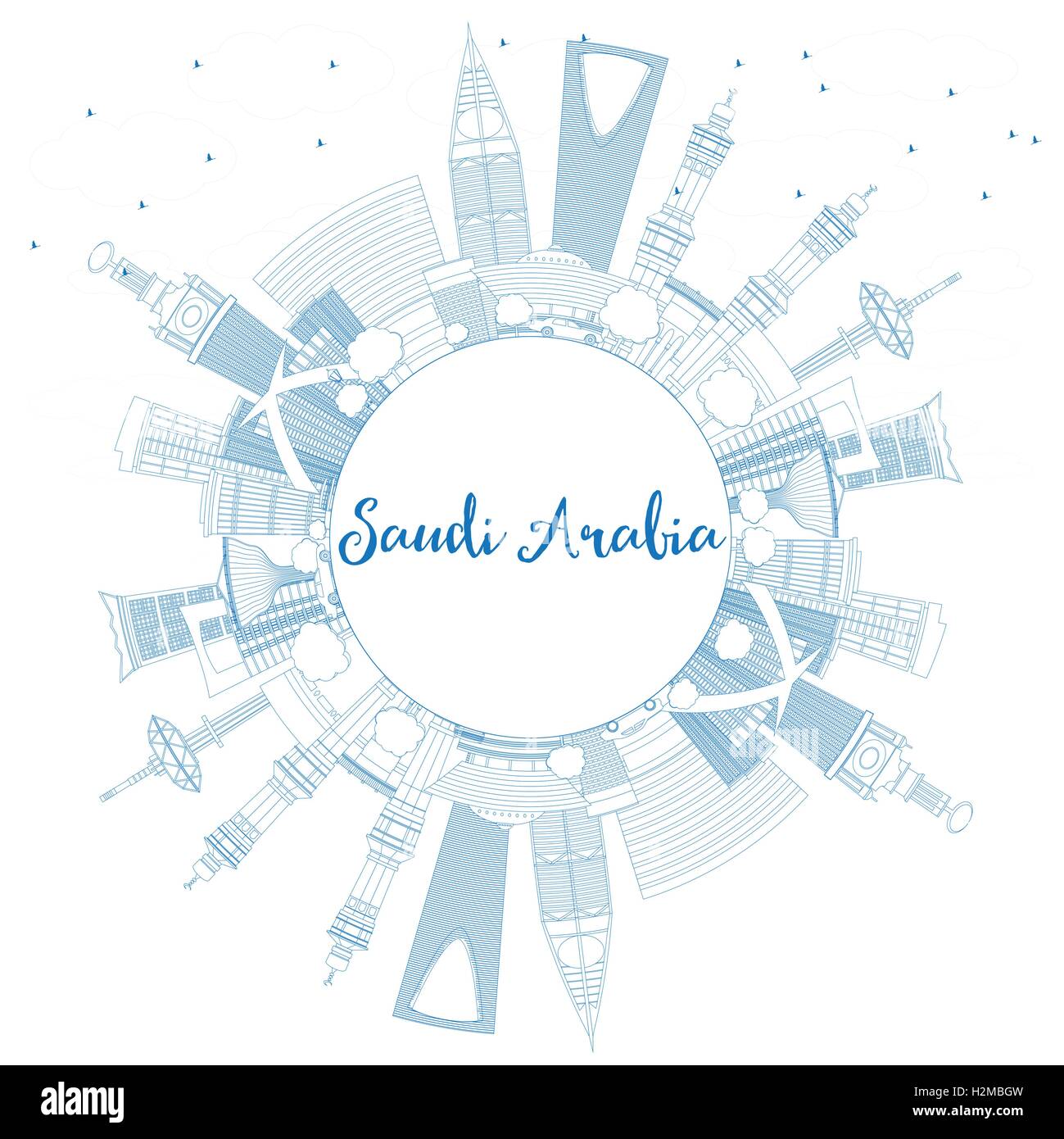 Outline Saudi Arabia Skyline with Blue Landmarks and Copy Space. Vector ...