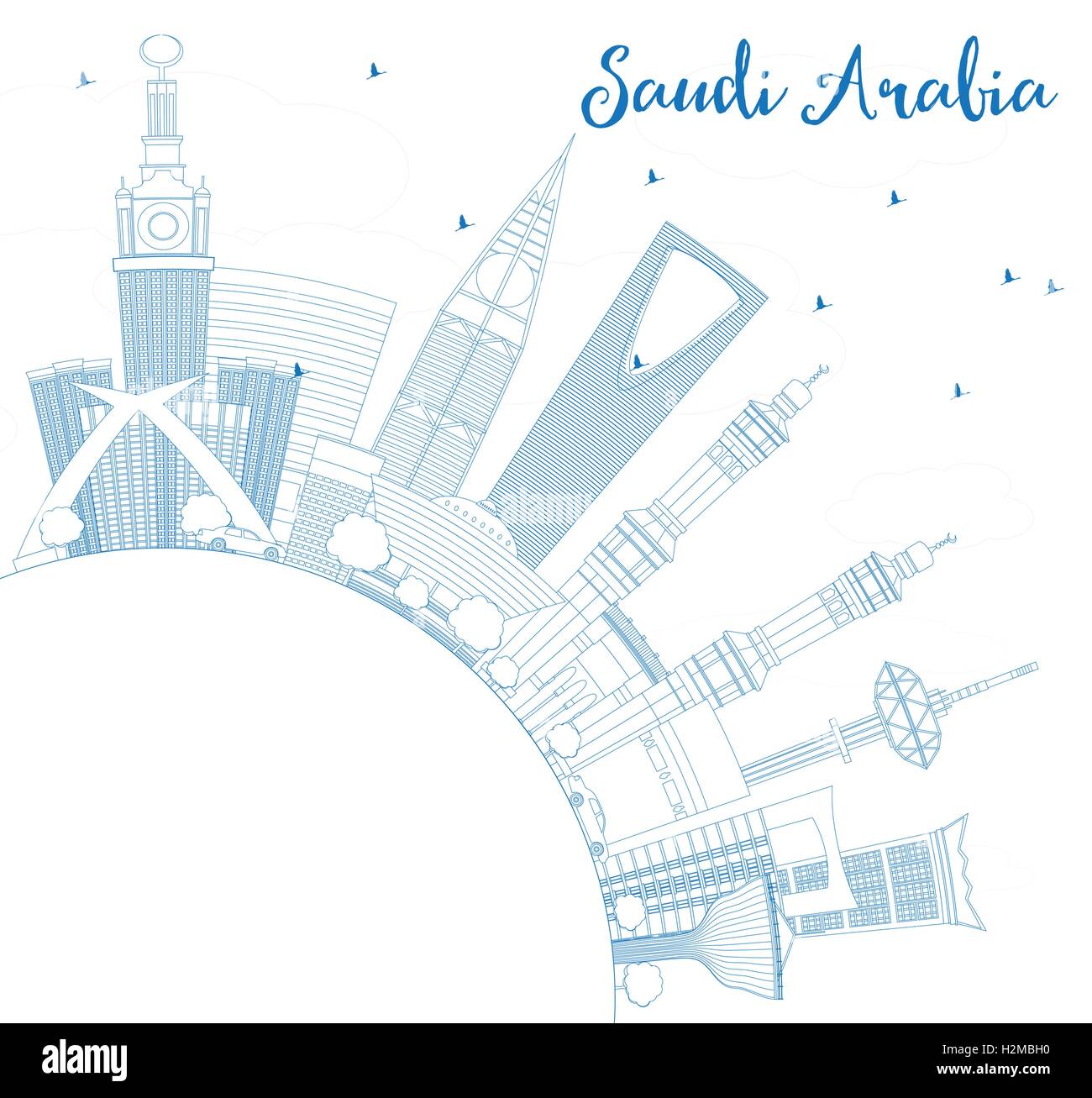 Outline Saudi Arabia Skyline with Blue Landmarks and Copy Space. Vector ...