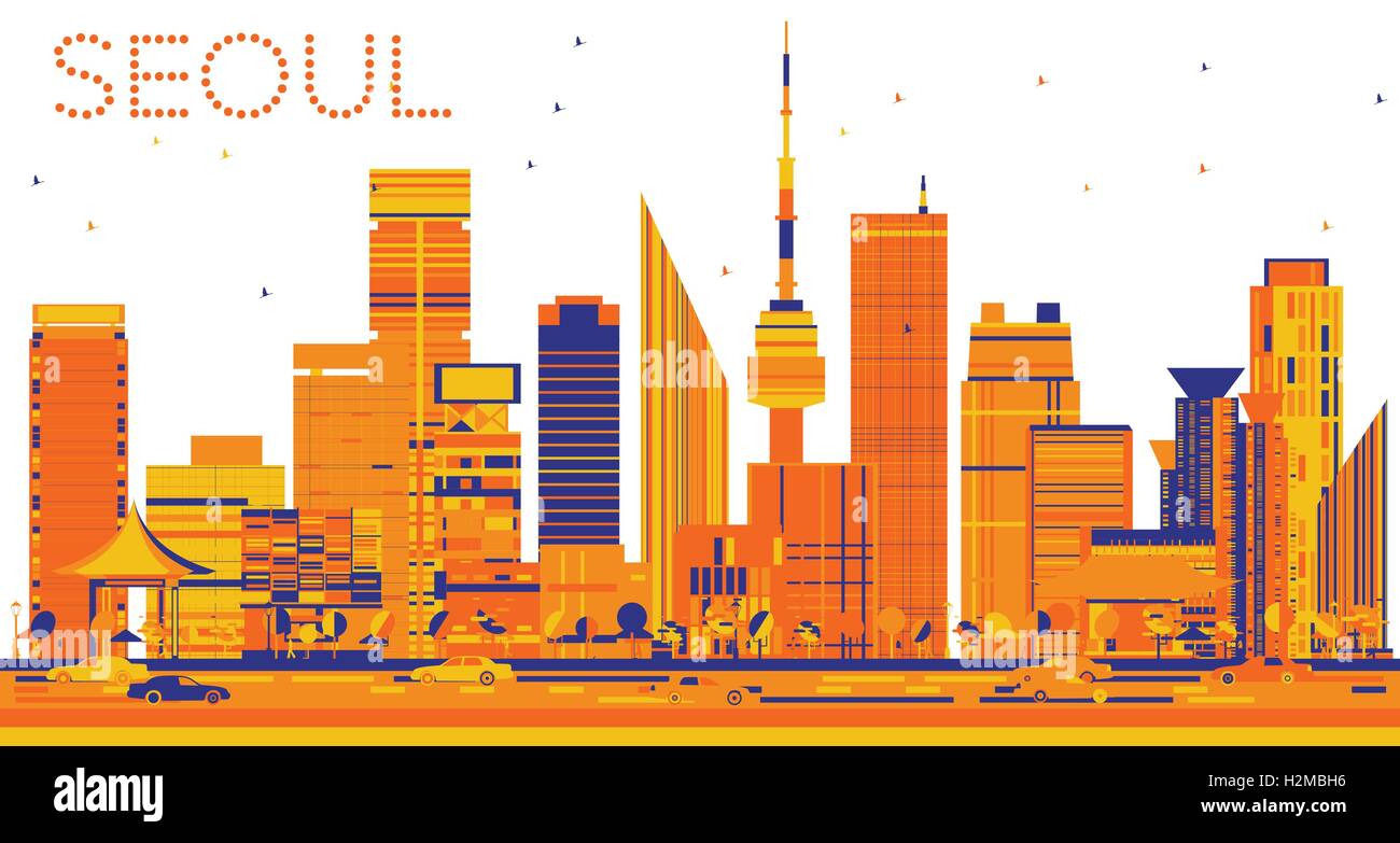 Abstract Seoul Skyline with Color Buildings. Vector Illustration ...