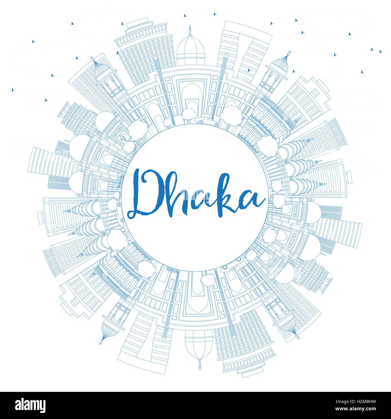 Outline Dhaka Skyline with Blue Buildings and Copy Space. Vector ...