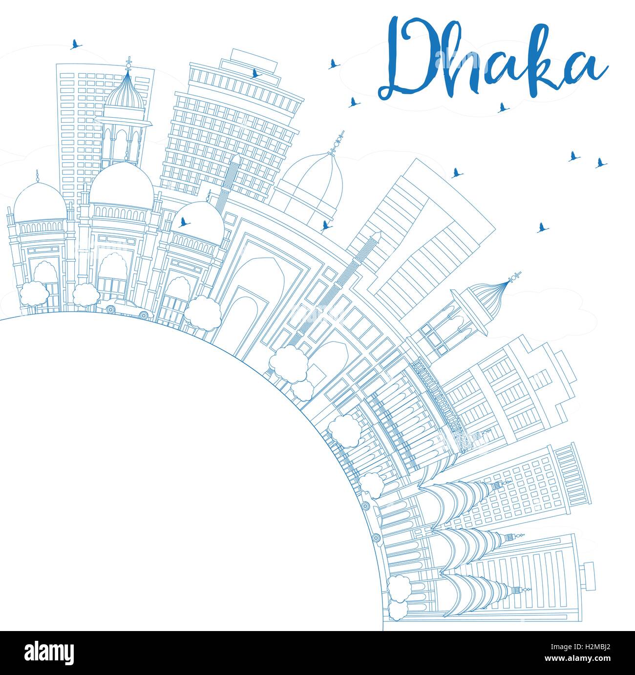 Outline Dhaka Skyline with Blue Buildings and Copy Space. Vector ...