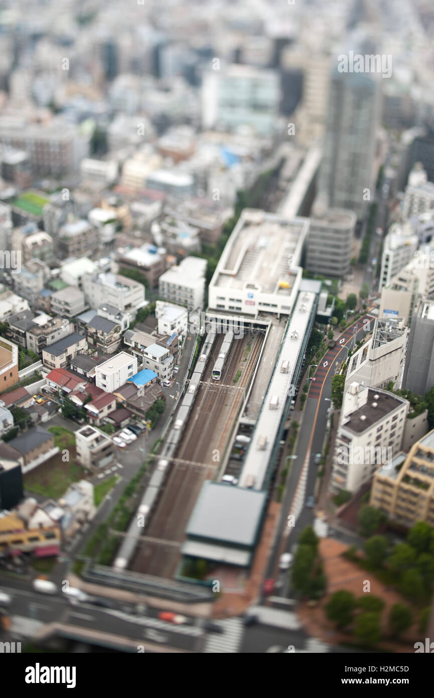 Tilt-shift bird's eye view of Tokyo cityscape, Tokyo, Japan Stock Photo ...