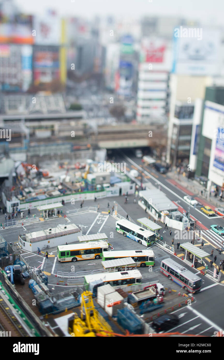 Tilt-shift bird's eye view of Tokyo cityscape, Tokyo, Japan Stock Photo ...
