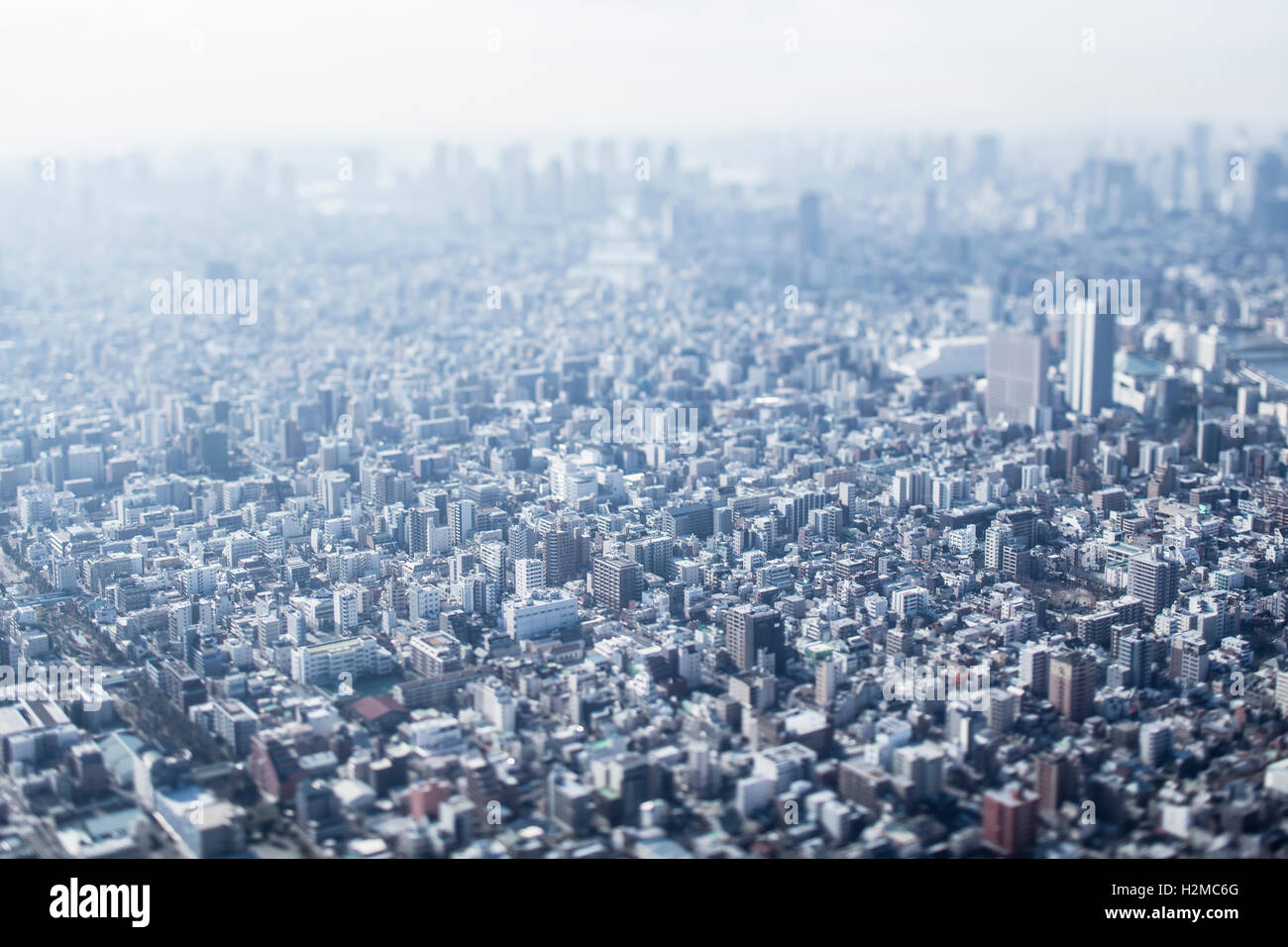 Tilt-shift bird's eye view of Tokyo cityscape, Tokyo, Japan Stock Photo ...