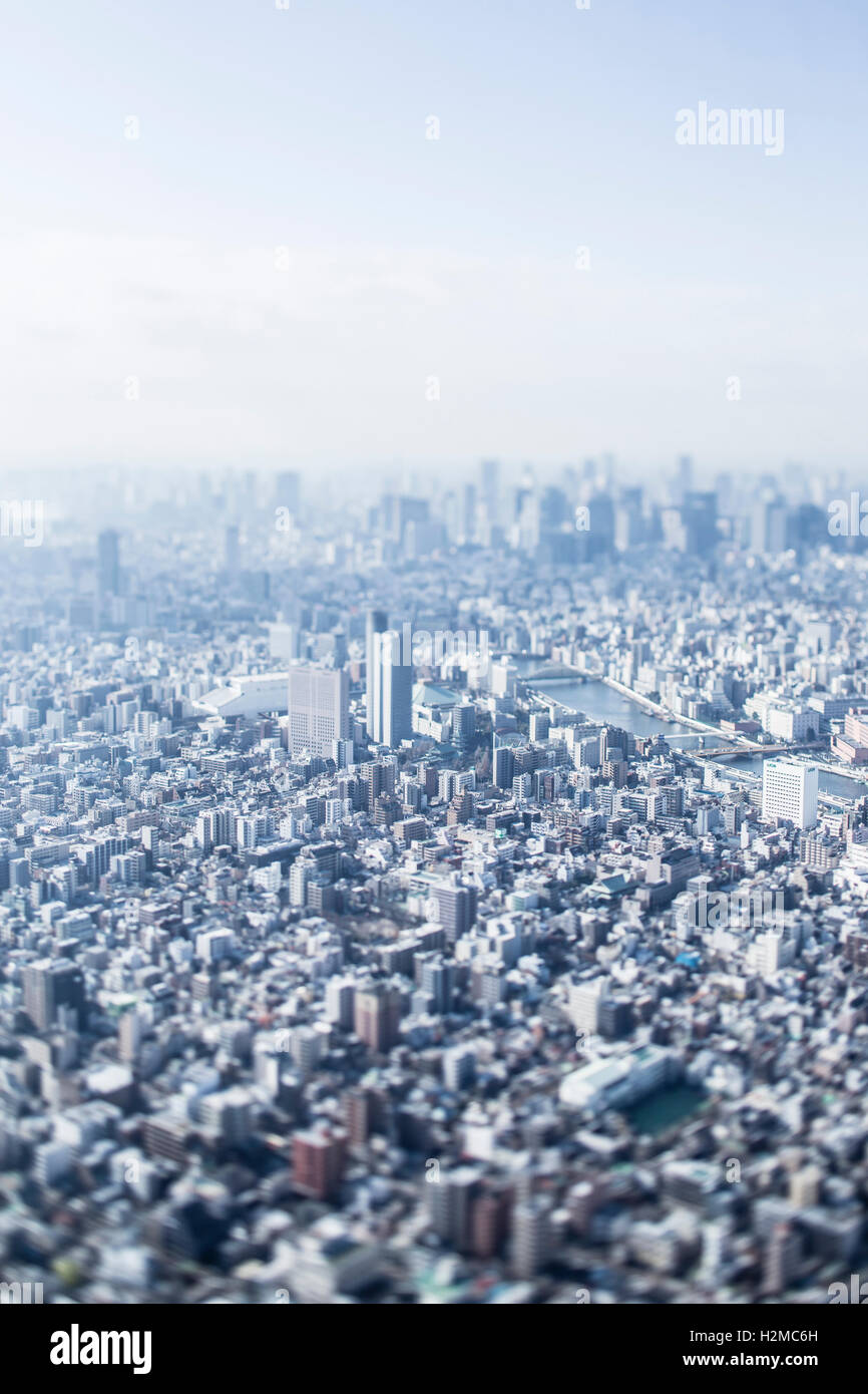 Tilt-shift bird's eye view of Tokyo cityscape, Tokyo, Japan Stock Photo ...