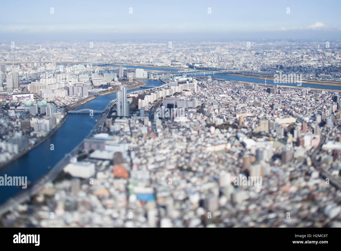 Tilt-shift bird's eye view of Tokyo cityscape, Tokyo, Japan Stock Photo ...