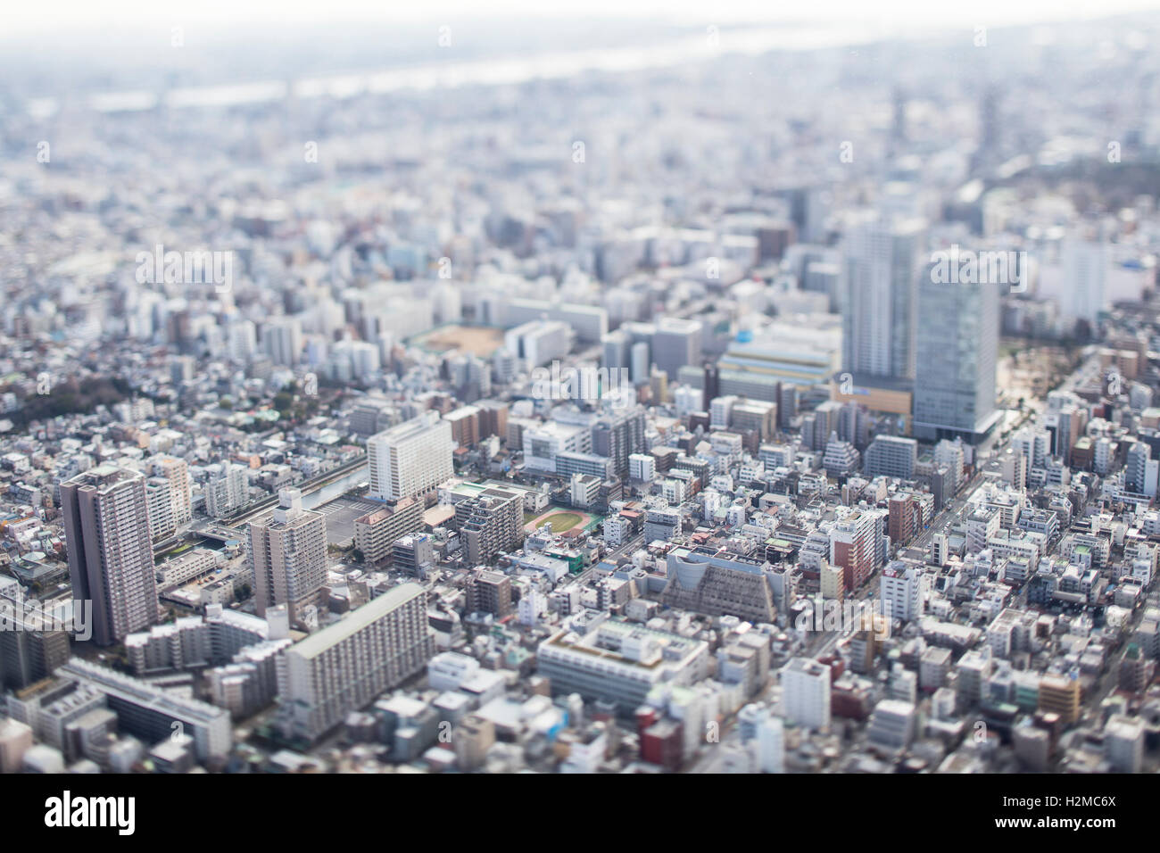 Tilt-shift bird's eye view of Tokyo cityscape, Tokyo, Japan Stock Photo ...