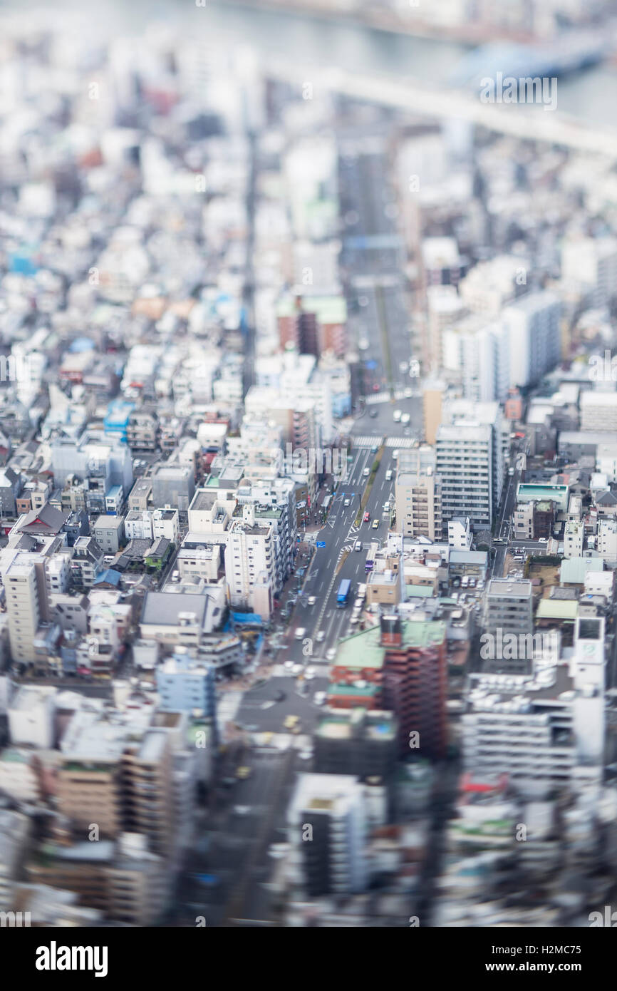 Tilt-shift bird's eye view of Tokyo cityscape, Tokyo, Japan Stock Photo ...