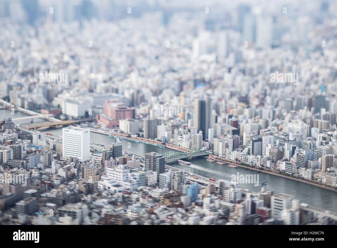 Tilt-shift bird's eye view of Tokyo cityscape, Tokyo, Japan Stock Photo ...