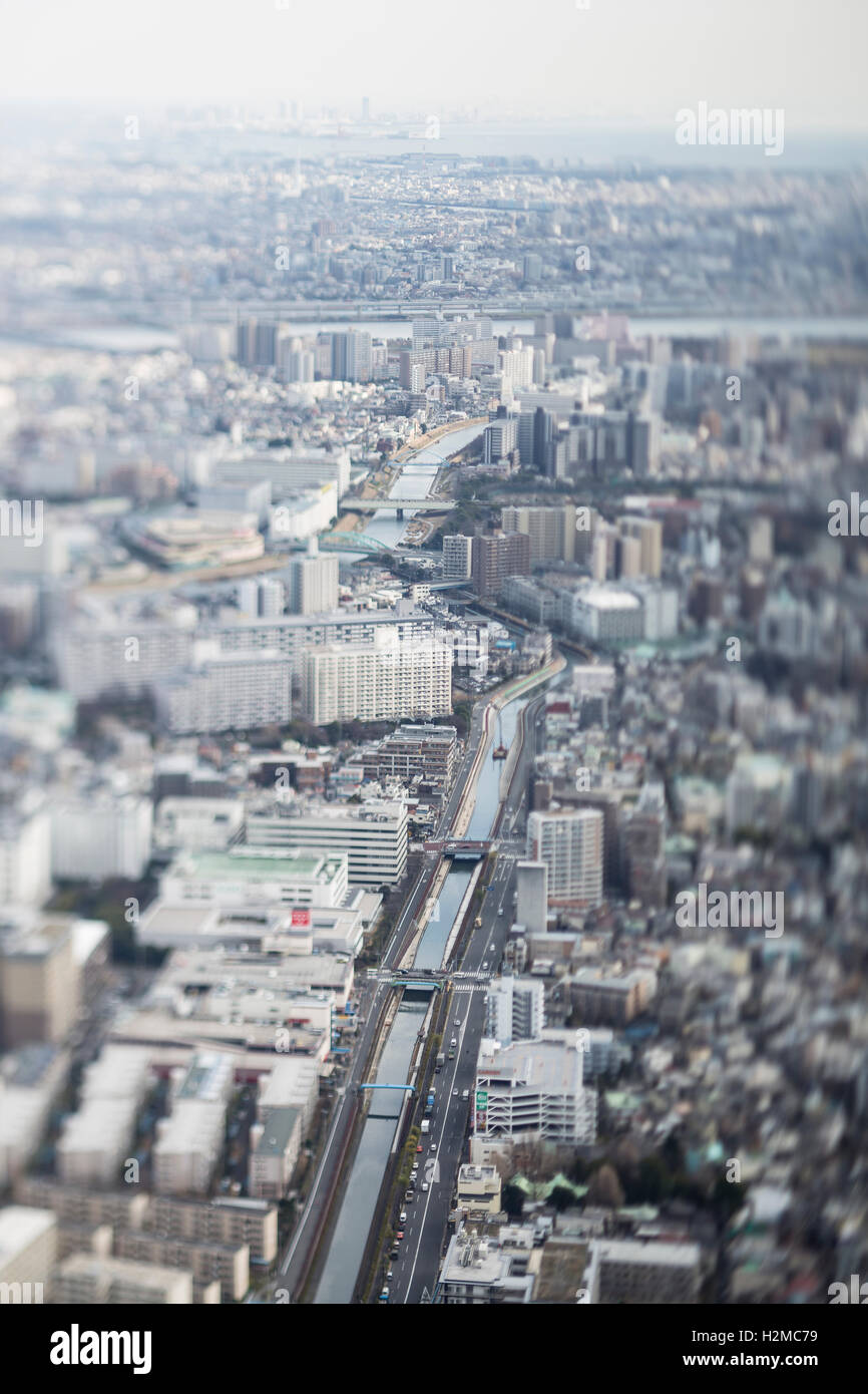 Tilt-shift bird's eye view of Tokyo cityscape, Tokyo, Japan Stock Photo ...