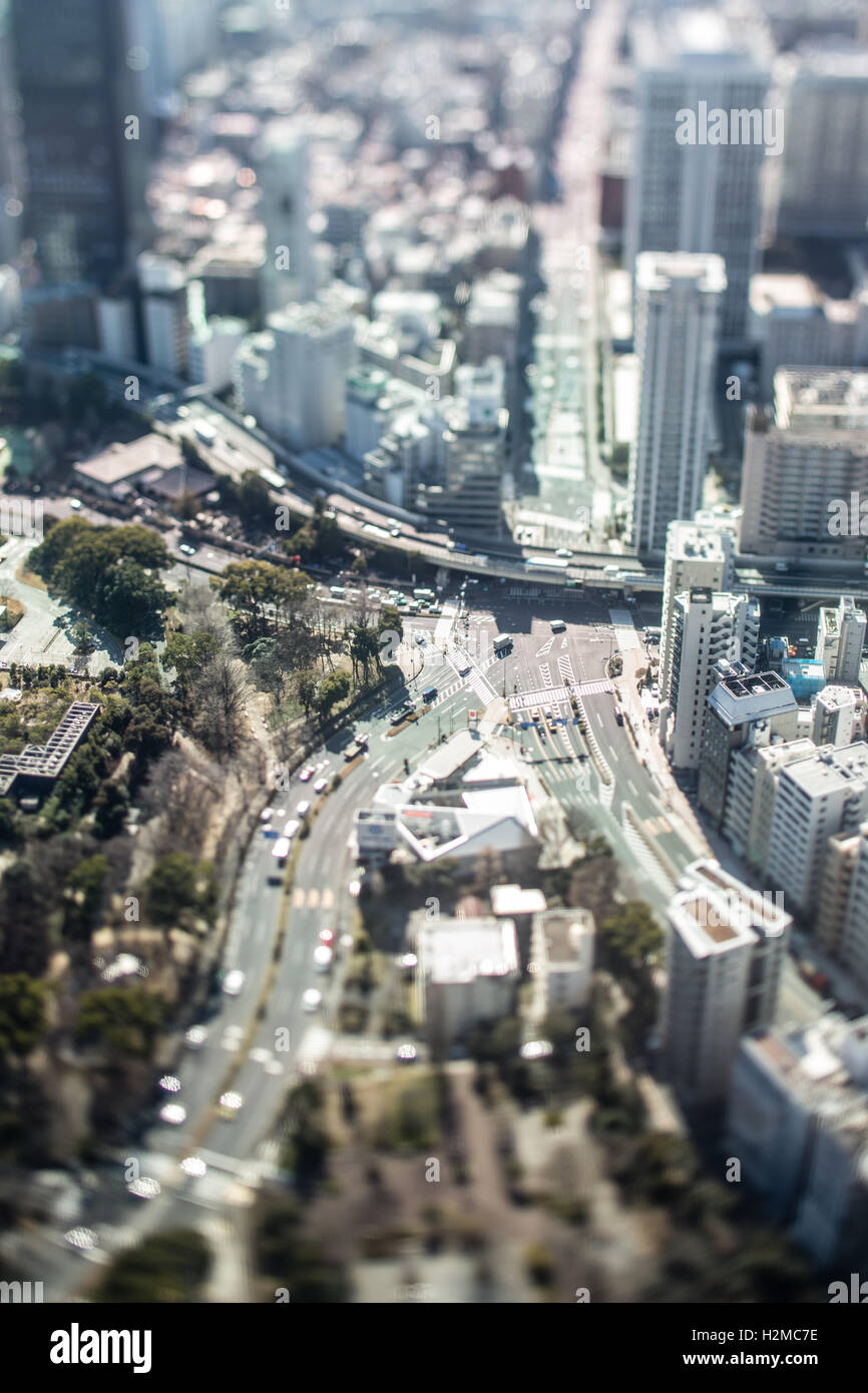 Tilt-shift bird's eye view of Tokyo cityscape, Tokyo, Japan Stock Photo ...
