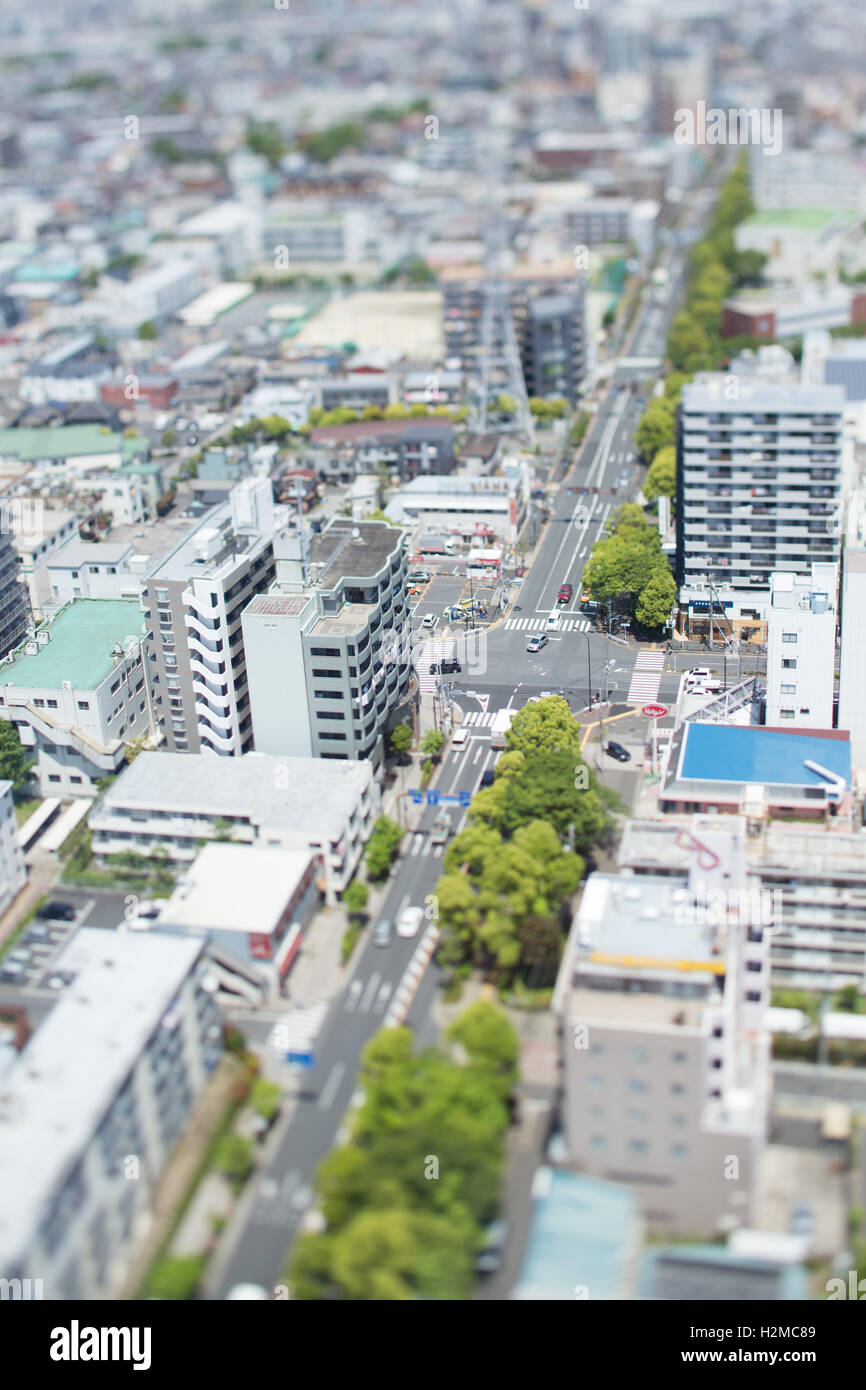 Tilt-shift bird's eye view of Tokyo cityscape, Tokyo, Japan Stock Photo ...