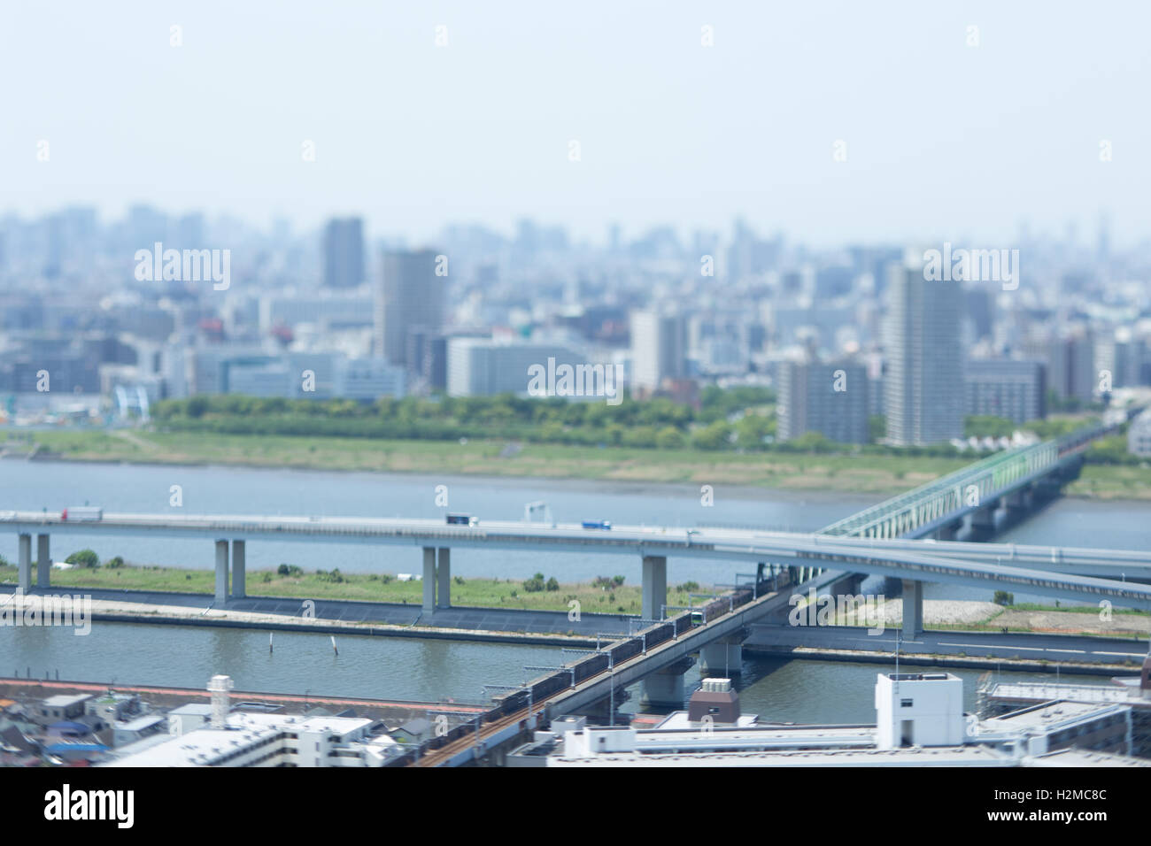 Tilt-shift bird's eye view of Tokyo cityscape, Tokyo, Japan Stock Photo ...