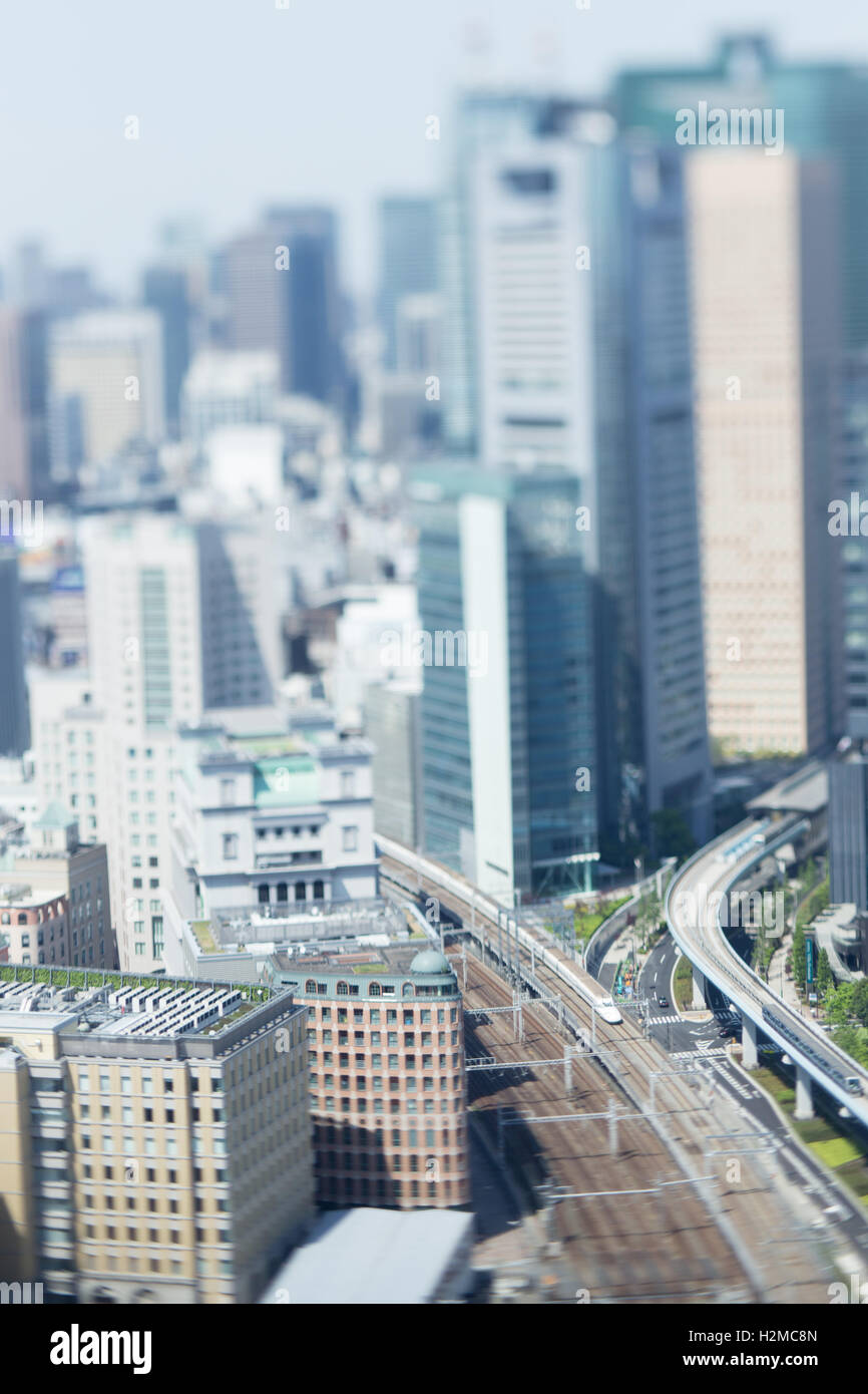 Tilt-shift bird's eye view of Tokyo cityscape, Tokyo, Japan Stock Photo ...