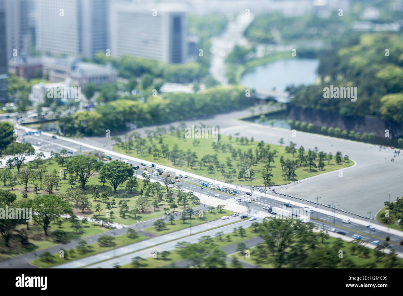 Tilt-shift bird's eye view of Tokyo, Tokyo, Japan Stock Photo - Alamy