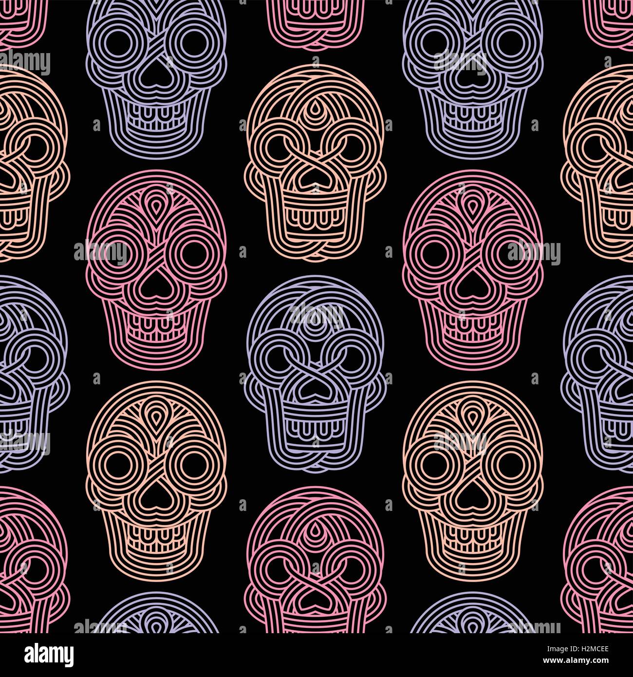 Seamless pattern made of skulls on black background Stock Vector Image ...