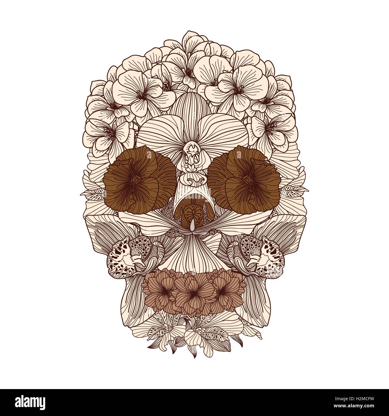 Skull Made Of Flowers Drawing